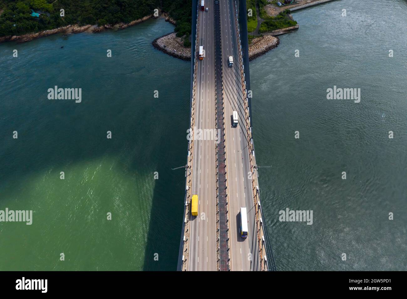 Drone View Of Vehicles On Bridge Over Sea Stock Photo - Alamy