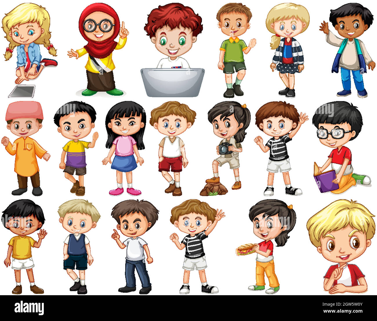Set of isolated children in different actions Stock Vector Image & Art ...