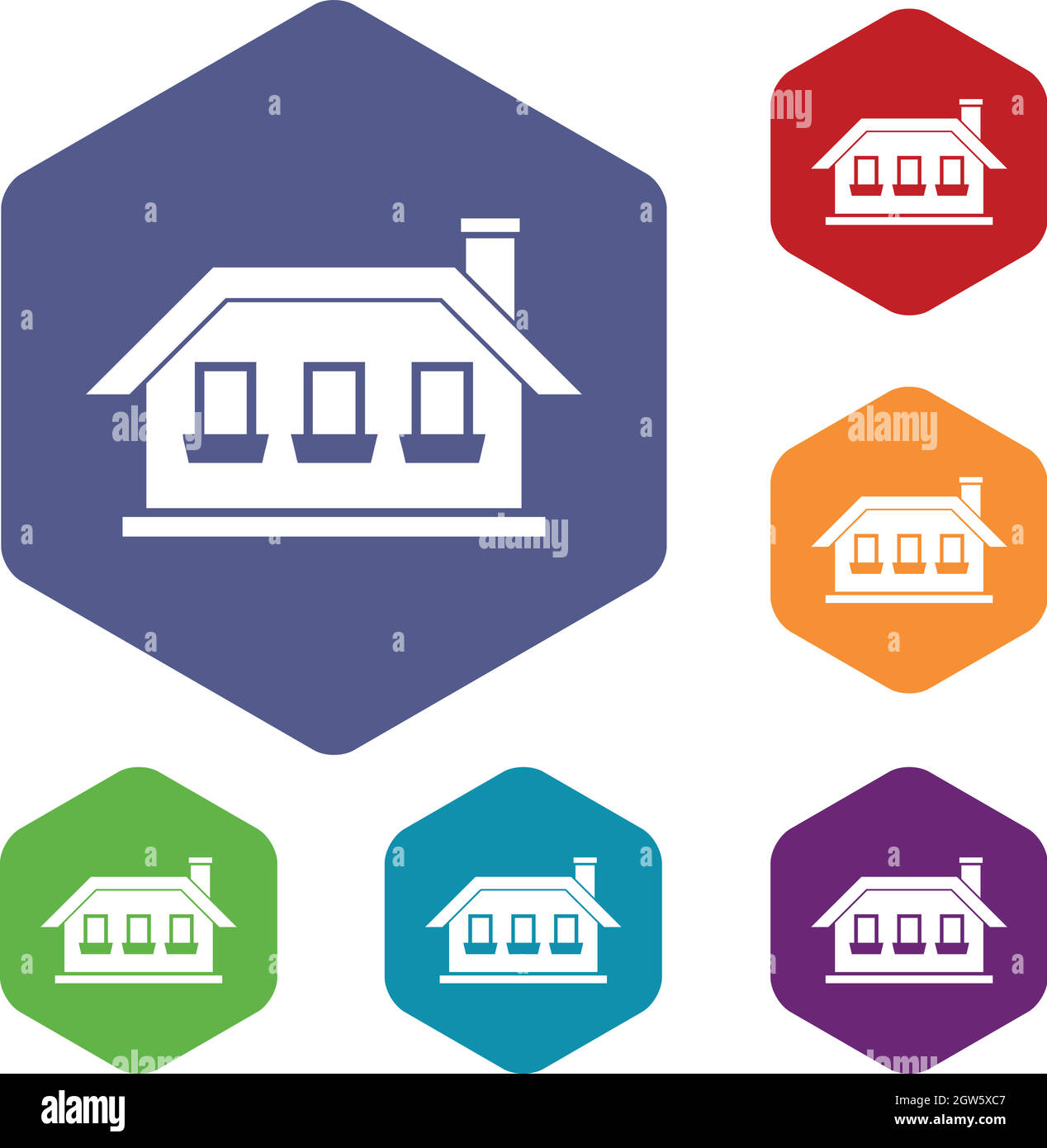 One-storey house with three windows icons set Stock Vector Image & Art ...