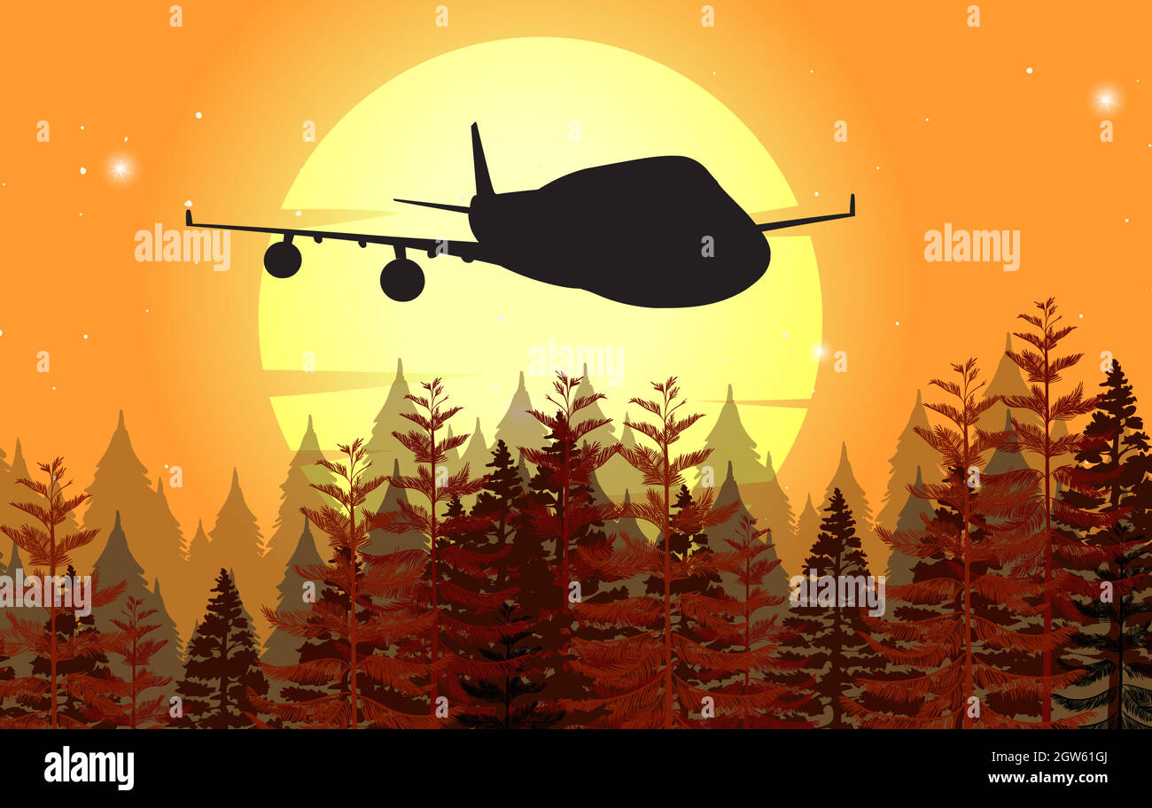 Background design with airplane flying at sunset Stock Vector Image ...