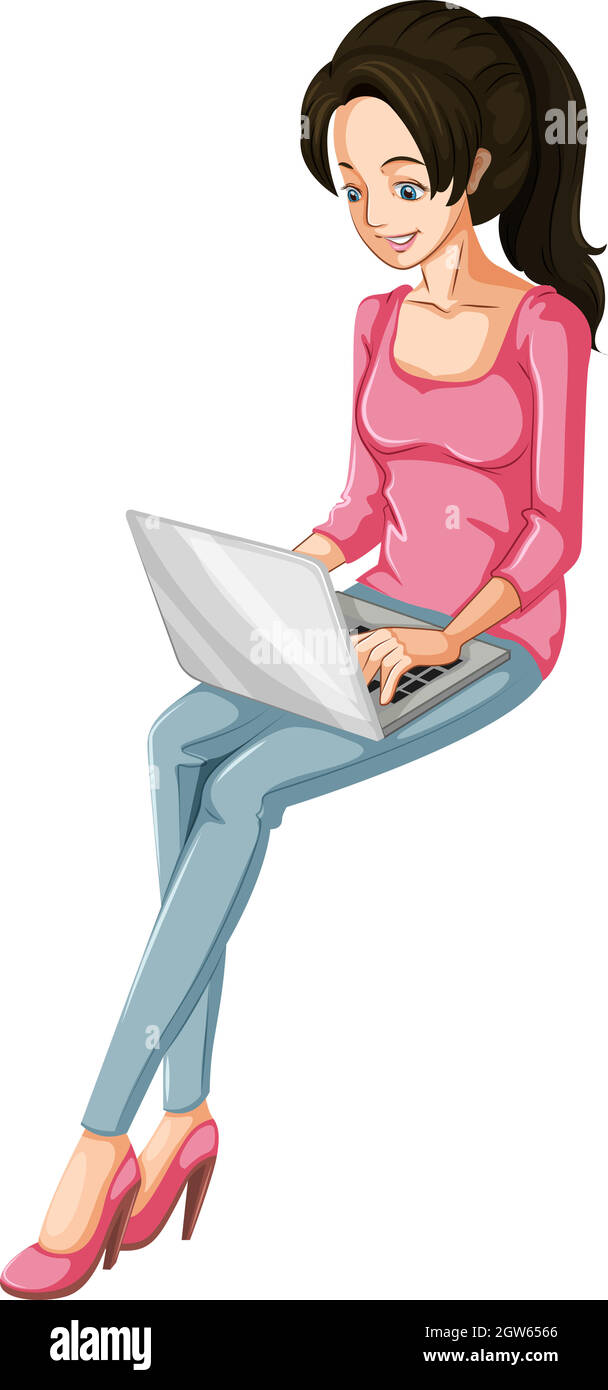 Girl using computer laptop Stock Vector Images - Alamy