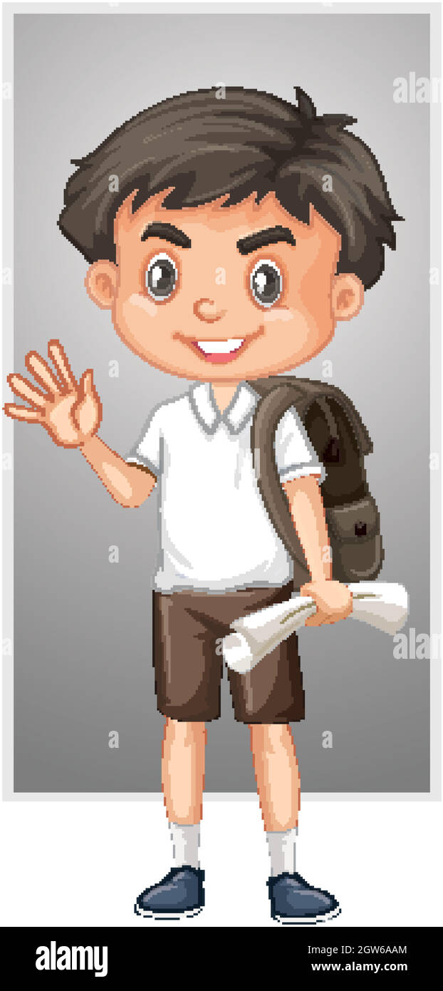 Happy boy with backpack and paper Stock Vector Image & Art - Alamy