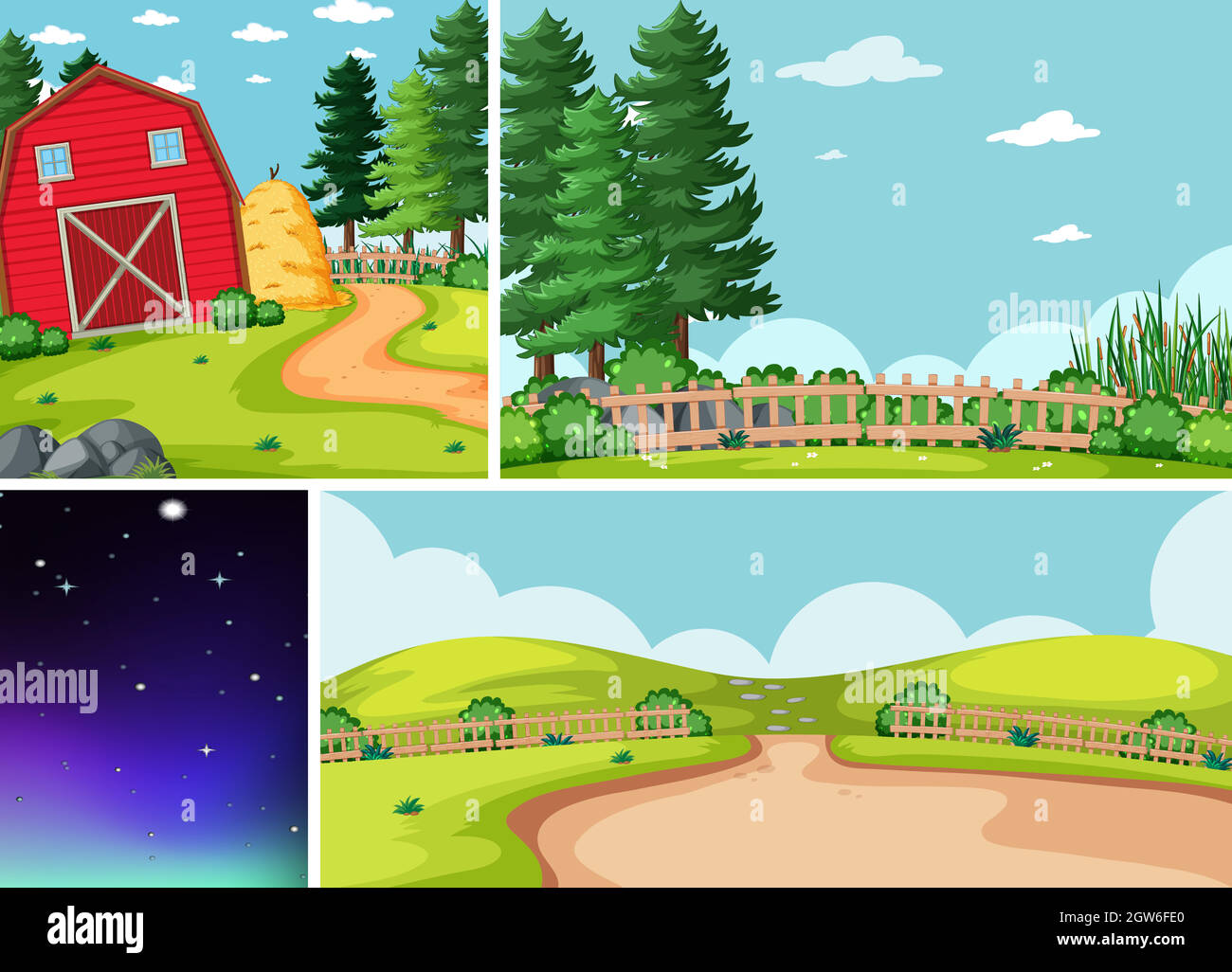Four different scenes in nature setting cartoon style Stock Vector ...