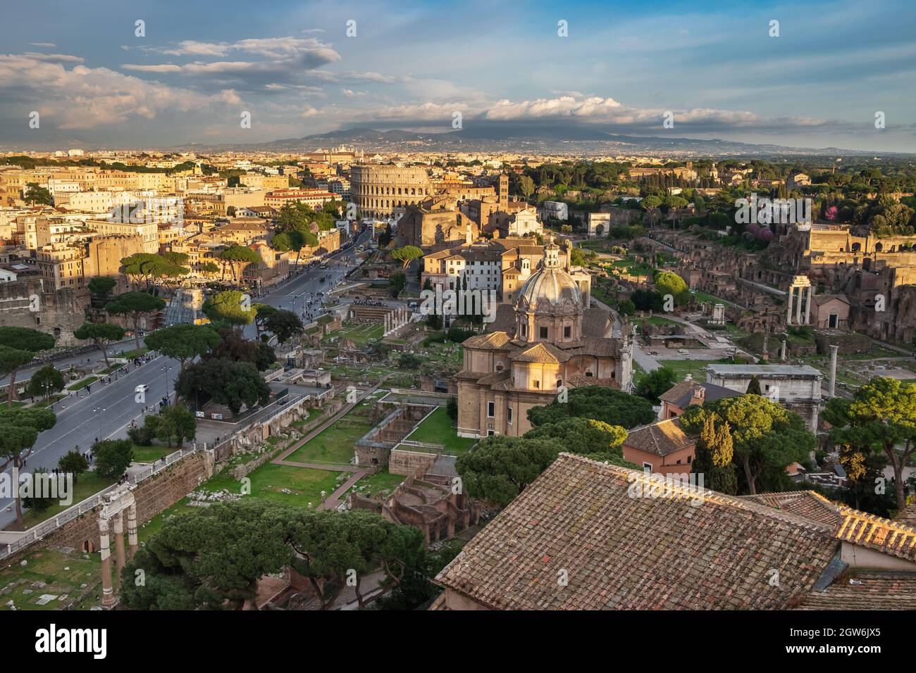 Roman Empire Ruins And Colosseum View, Rome, Italy Stock Photo - Alamy