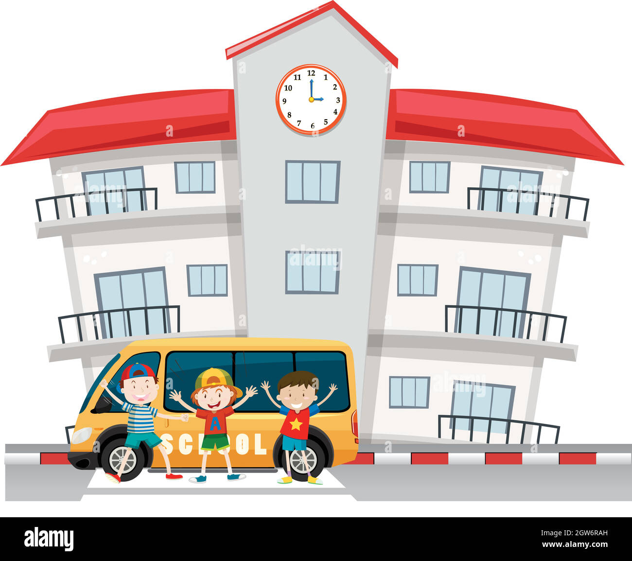 Children and school van at the school Stock Vector Image & Art - Alamy
