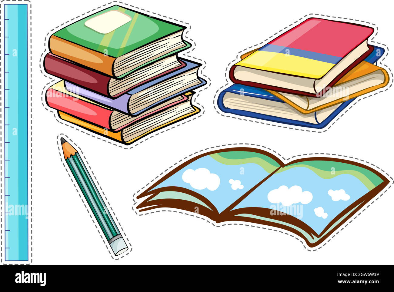 Sticker set with books and stationaries Stock Vector Image & Art - Alamy