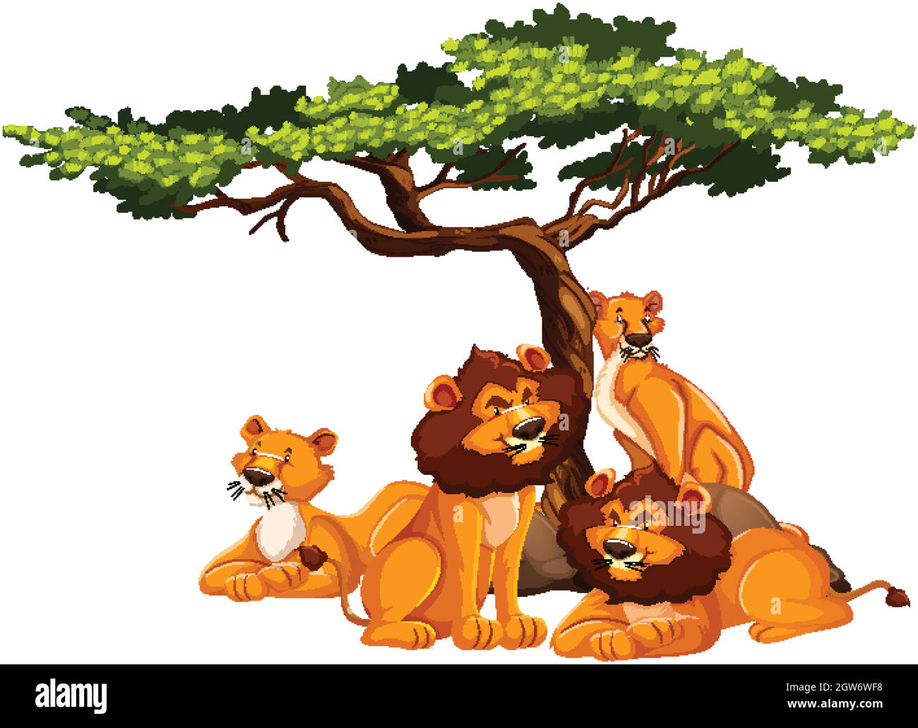 Lion under the tree isolated Stock Vector Image & Art - Alamy