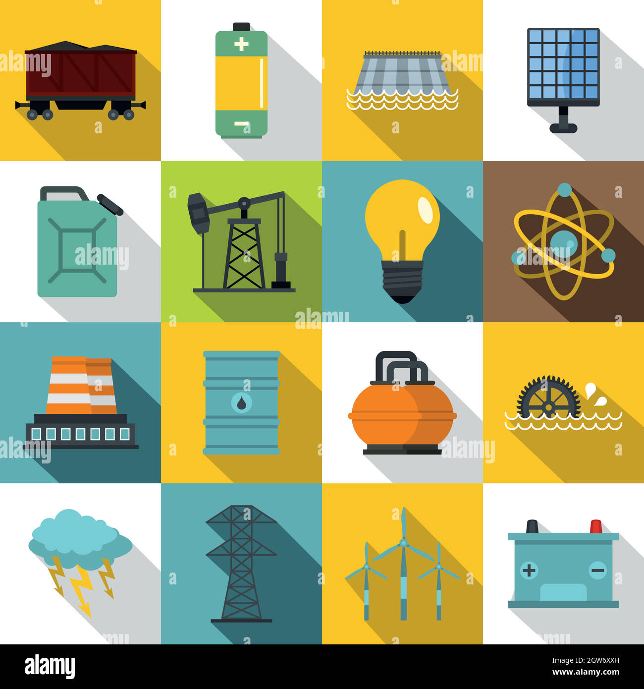 Energy Sources Items Icons Set Flat Style Stock Vector Image And Art Alamy