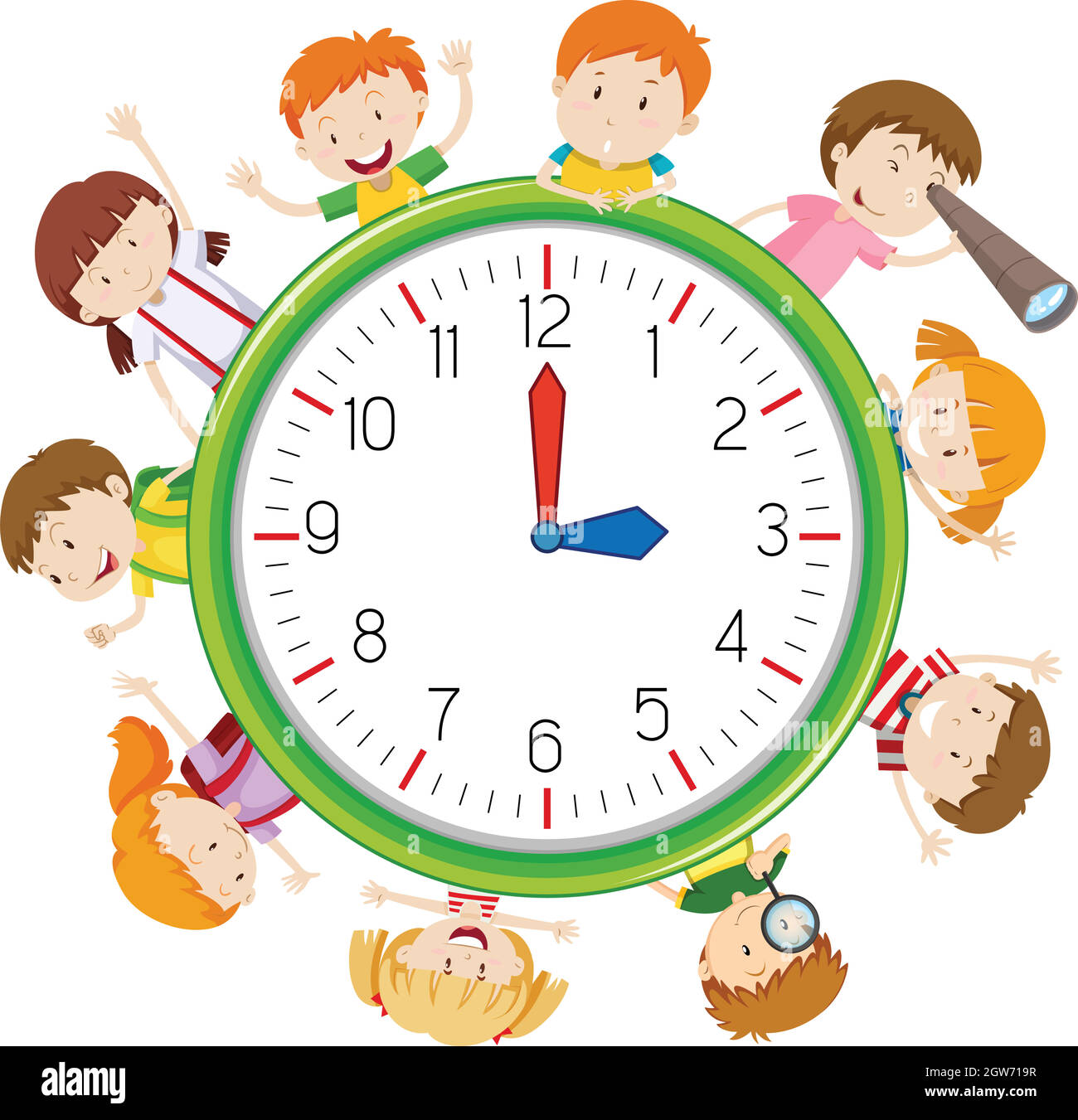 Children on clock template Stock Vector Image & Art - Alamy