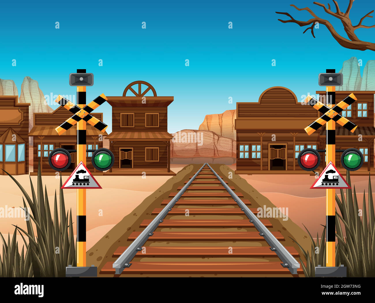 Railroad scene in the western town Stock Vector Image & Art - Alamy