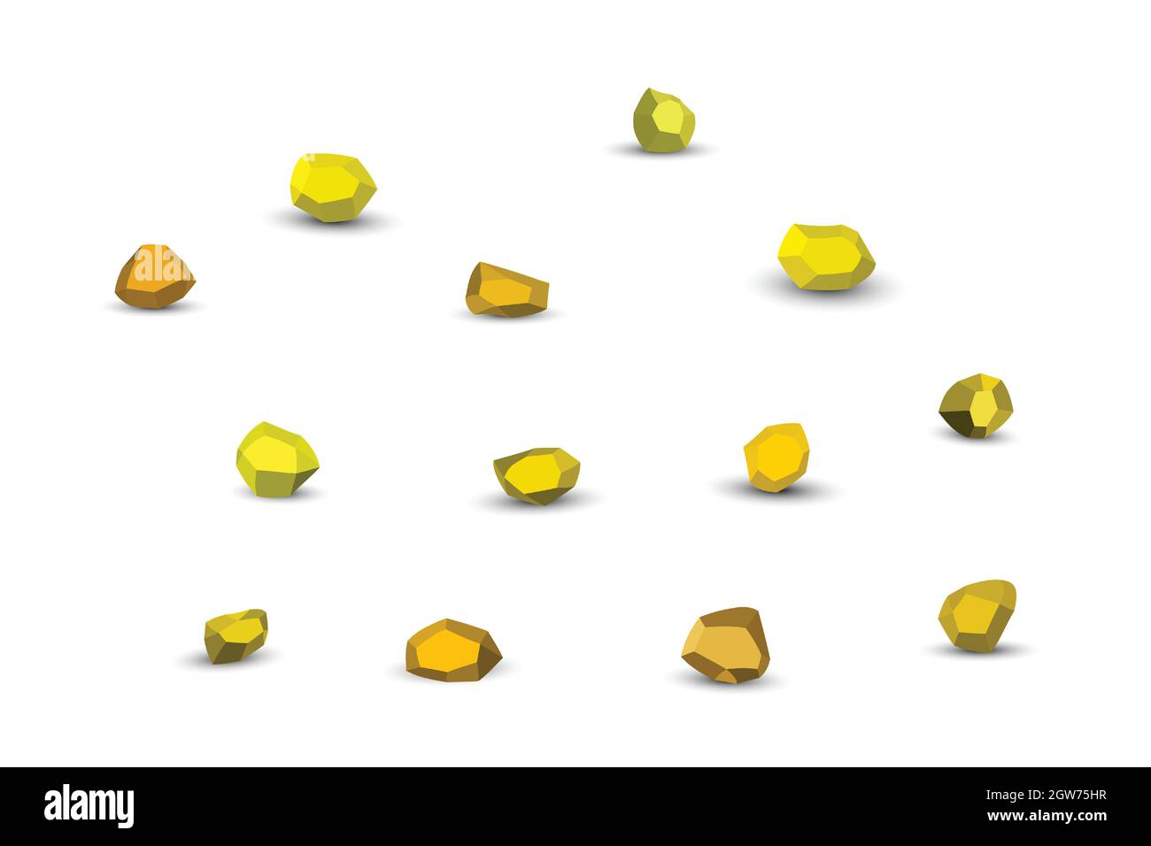 Cartoon yellow stones. Rock stone isometric set. Colorful boulders ...