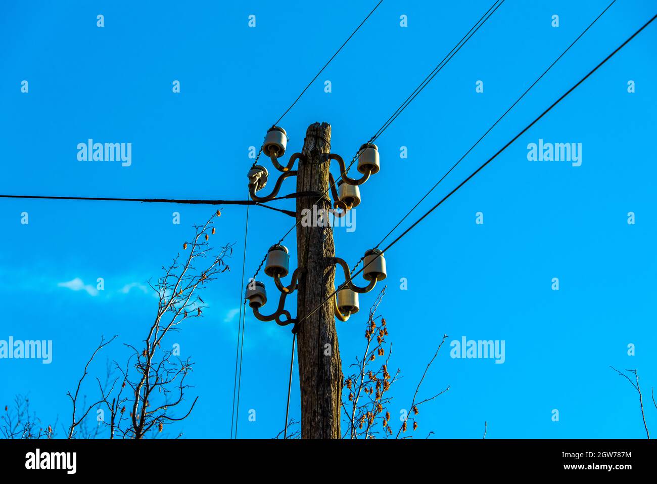 Old power pole with ceramic insulators hi-res stock photography and ...