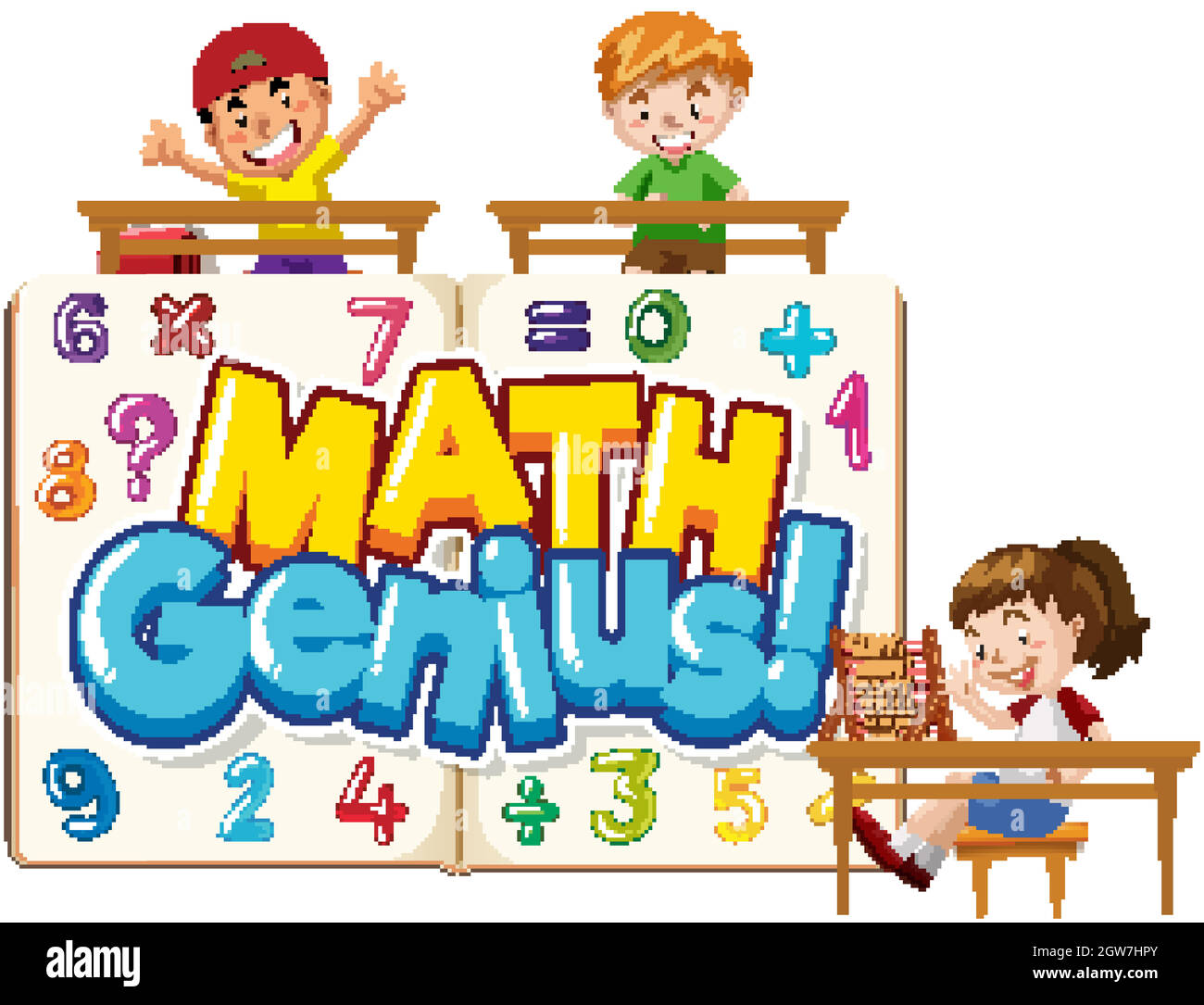 Font design for word math genius with happy children Stock Vector Image ...
