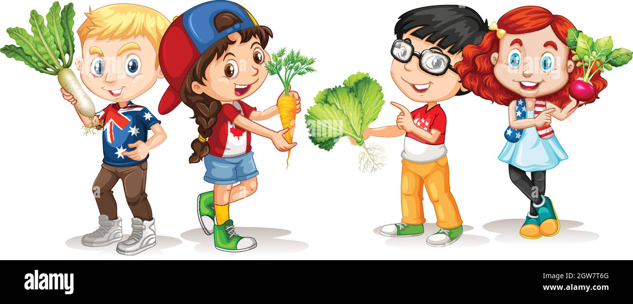 Children holding fresh vegetables Stock Vector Image & Art - Alamy