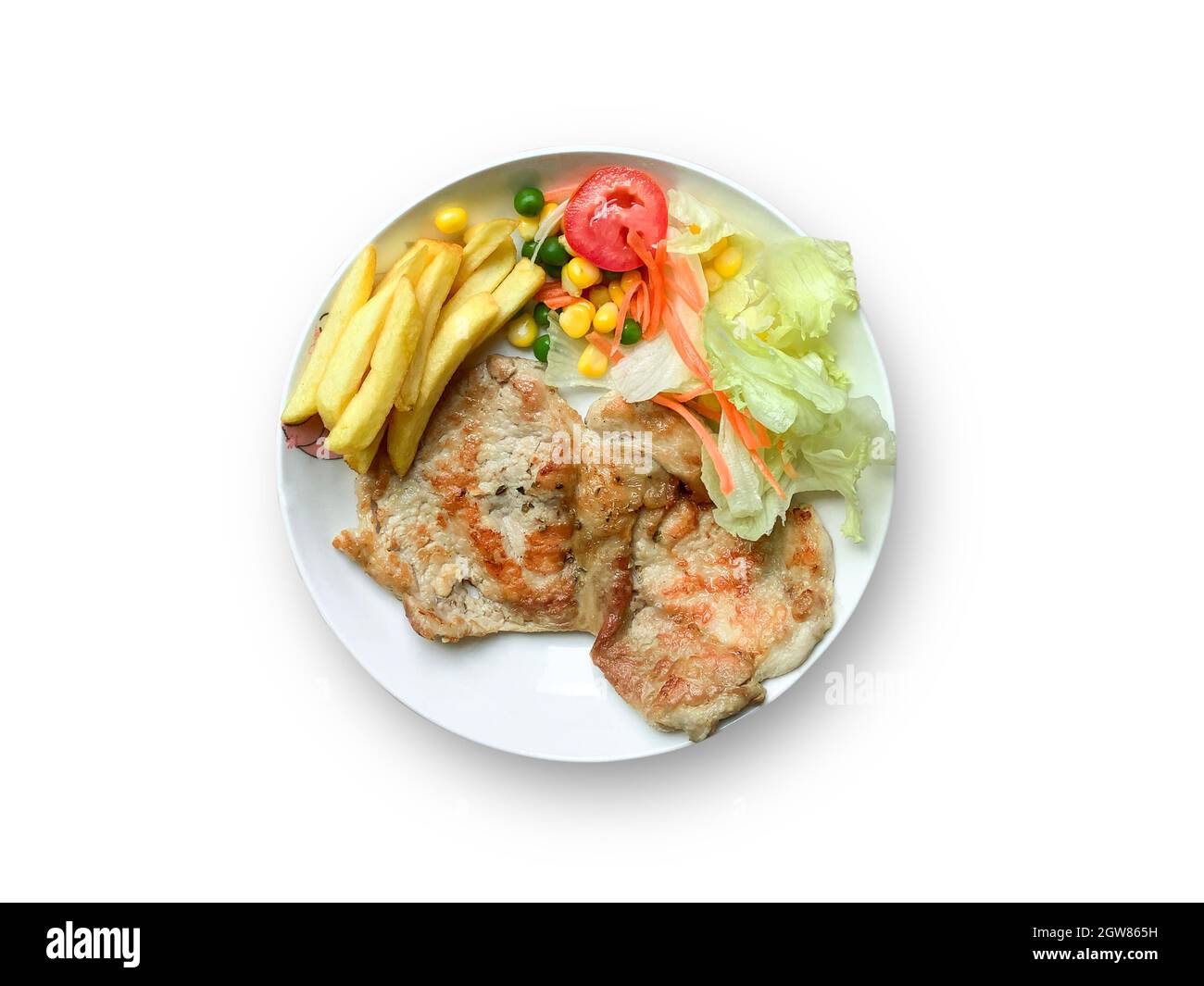 Canned Fish With Basil And Rice In Plate White.isolated On White ...