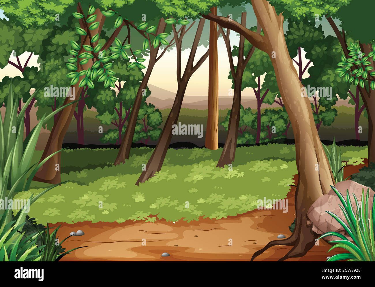 Landscape scene evergreen trees Stock Vector Images - Alamy