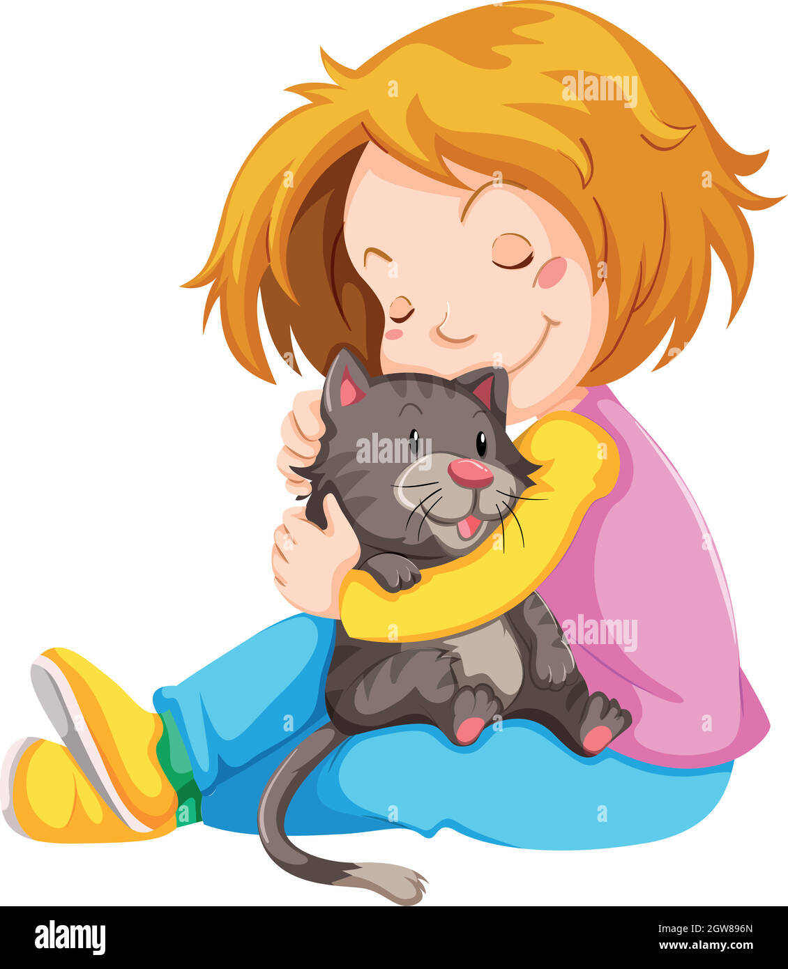 Girl hugging cute kitten Stock Vector Image & Art - Alamy