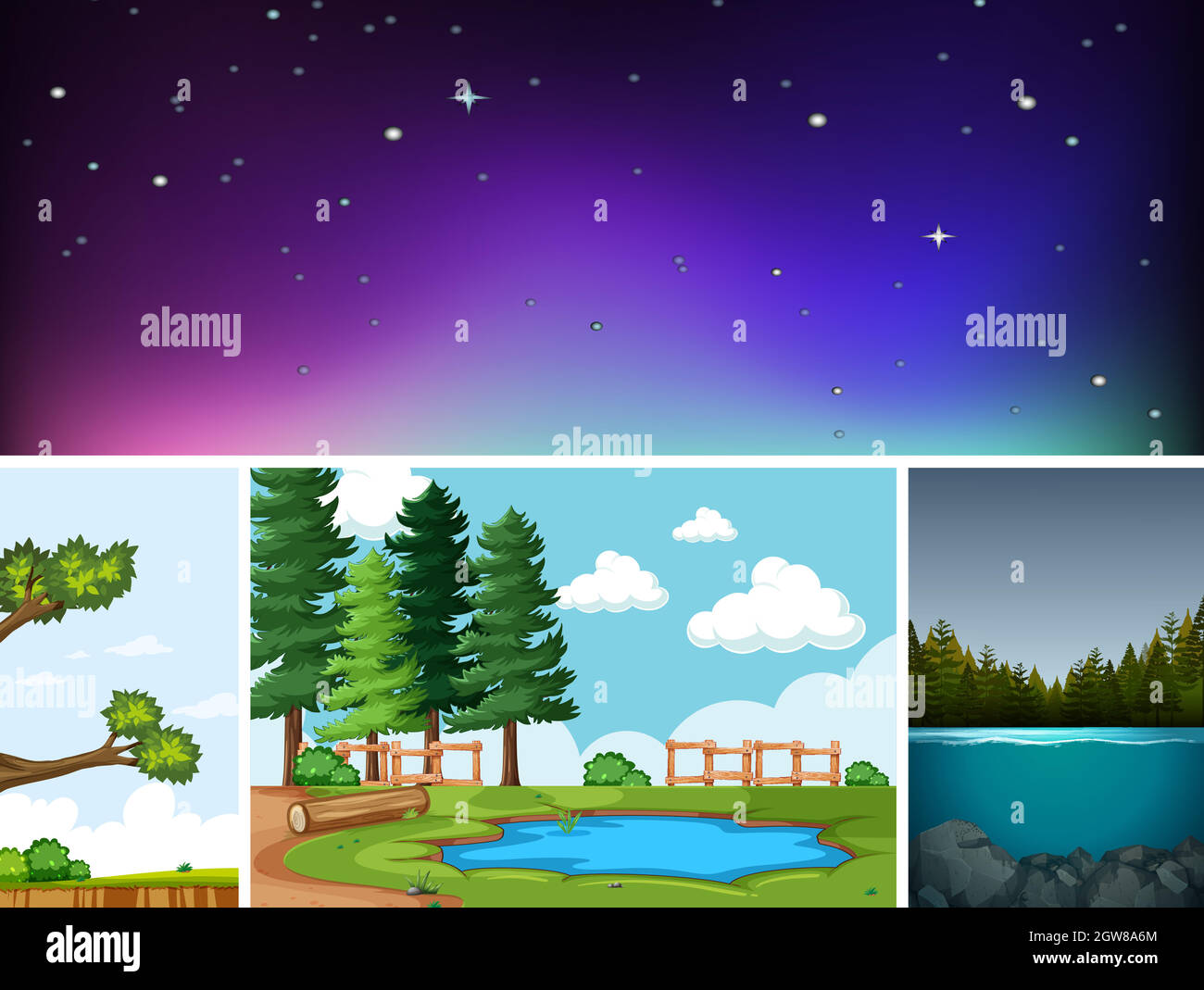 Four different scenes in nature setting cartoon style Stock Vector ...