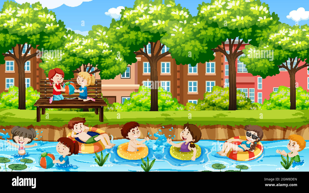 Active kids playing in outdoor scene Stock Vector Image & Art - Alamy