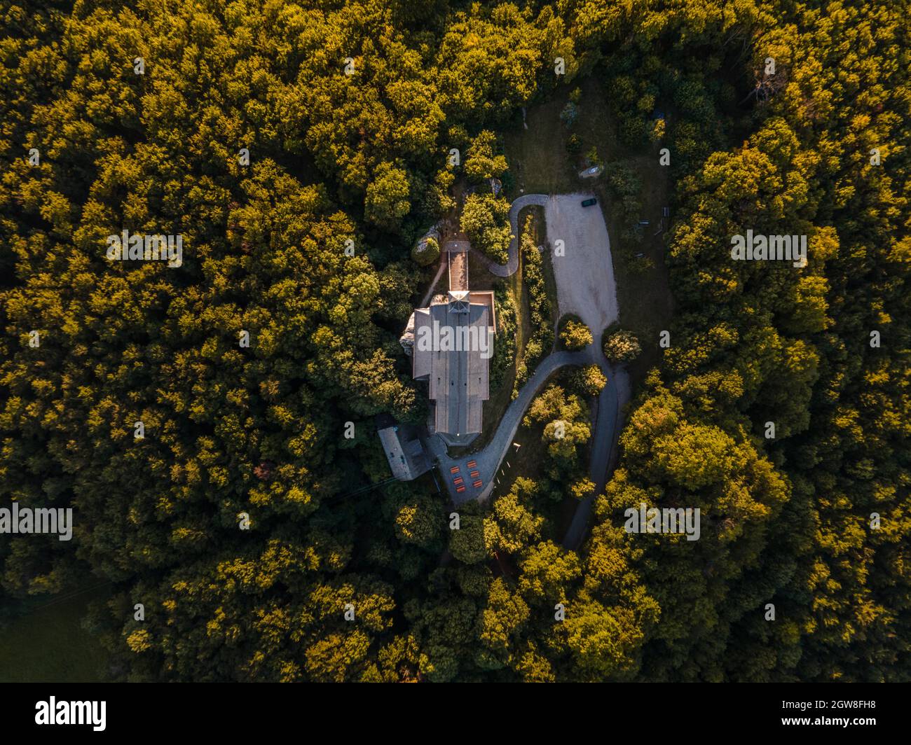 Aerial View Of Building Amidst Trees Stock Photo - Alamy