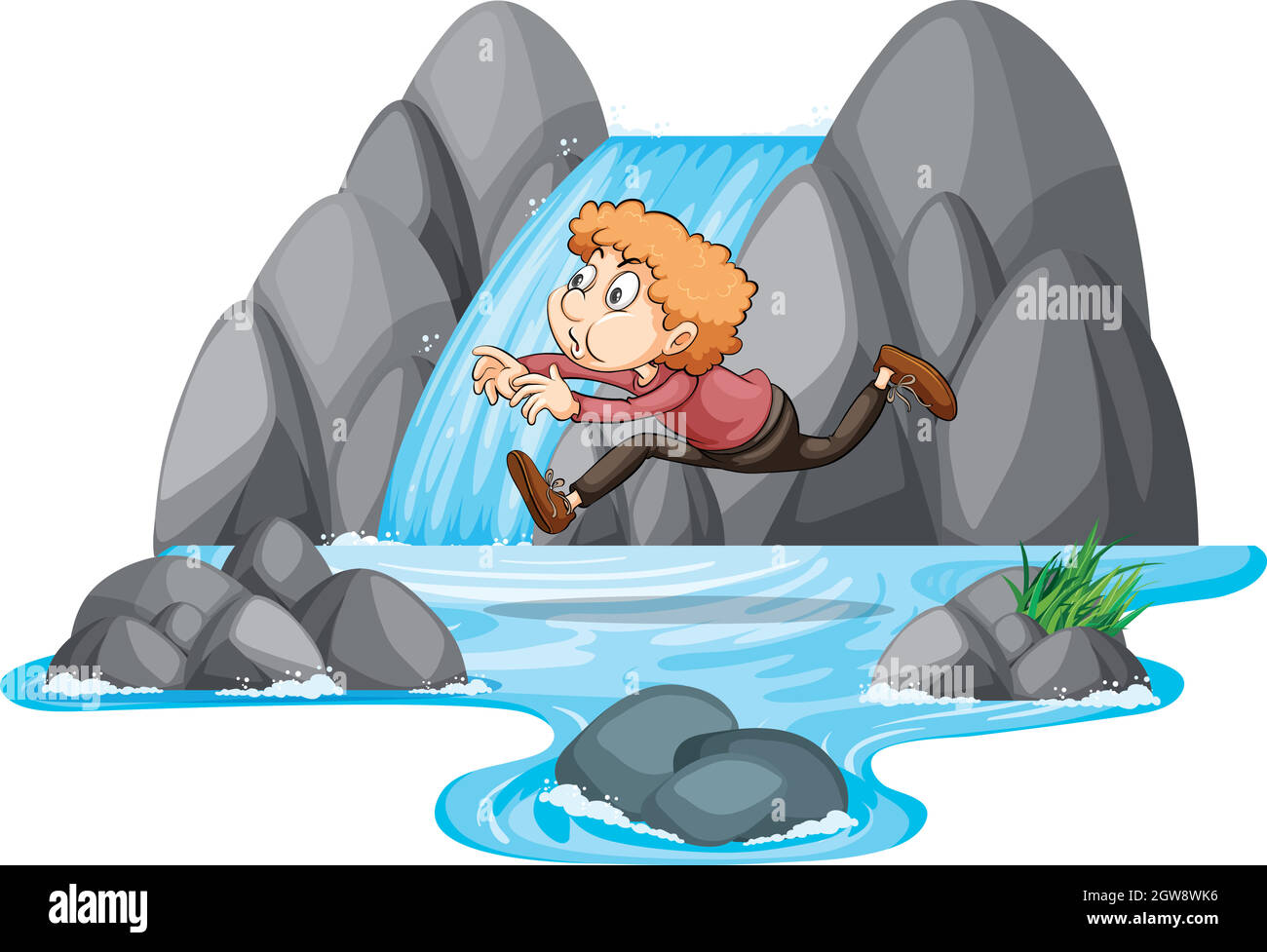 Boy jump water rock Stock Vector Images - Alamy