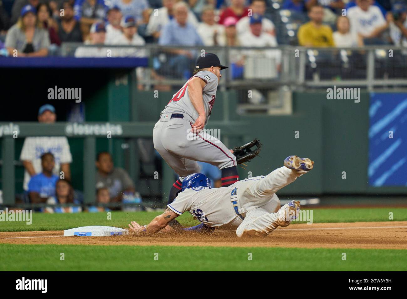 October 2 2021: Kansas City catcher Cam Gallagher (36) slides into ...