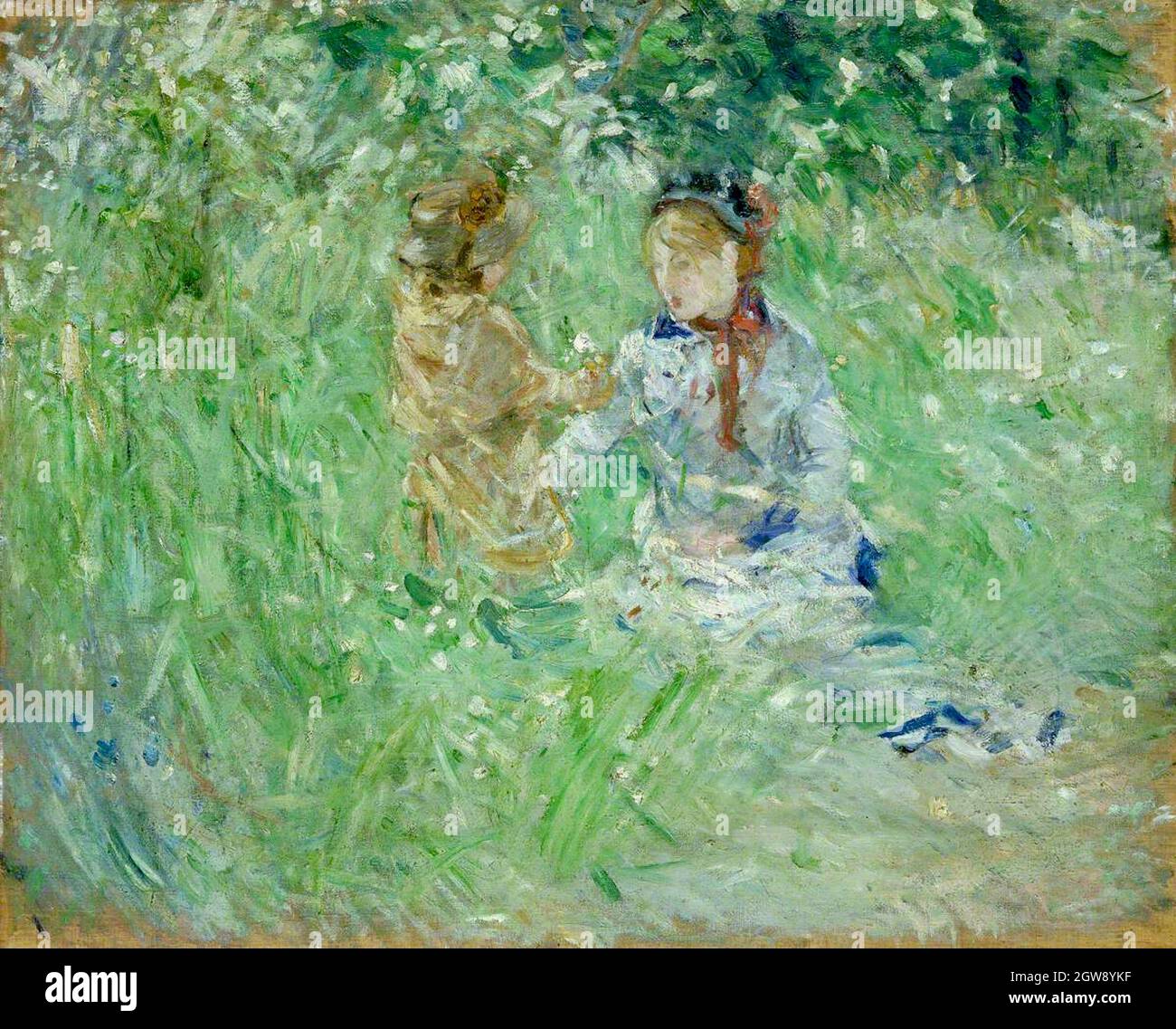 Berthe Morisot - Woman and Child in a Meadow at Bougival - c1881 Stock ...