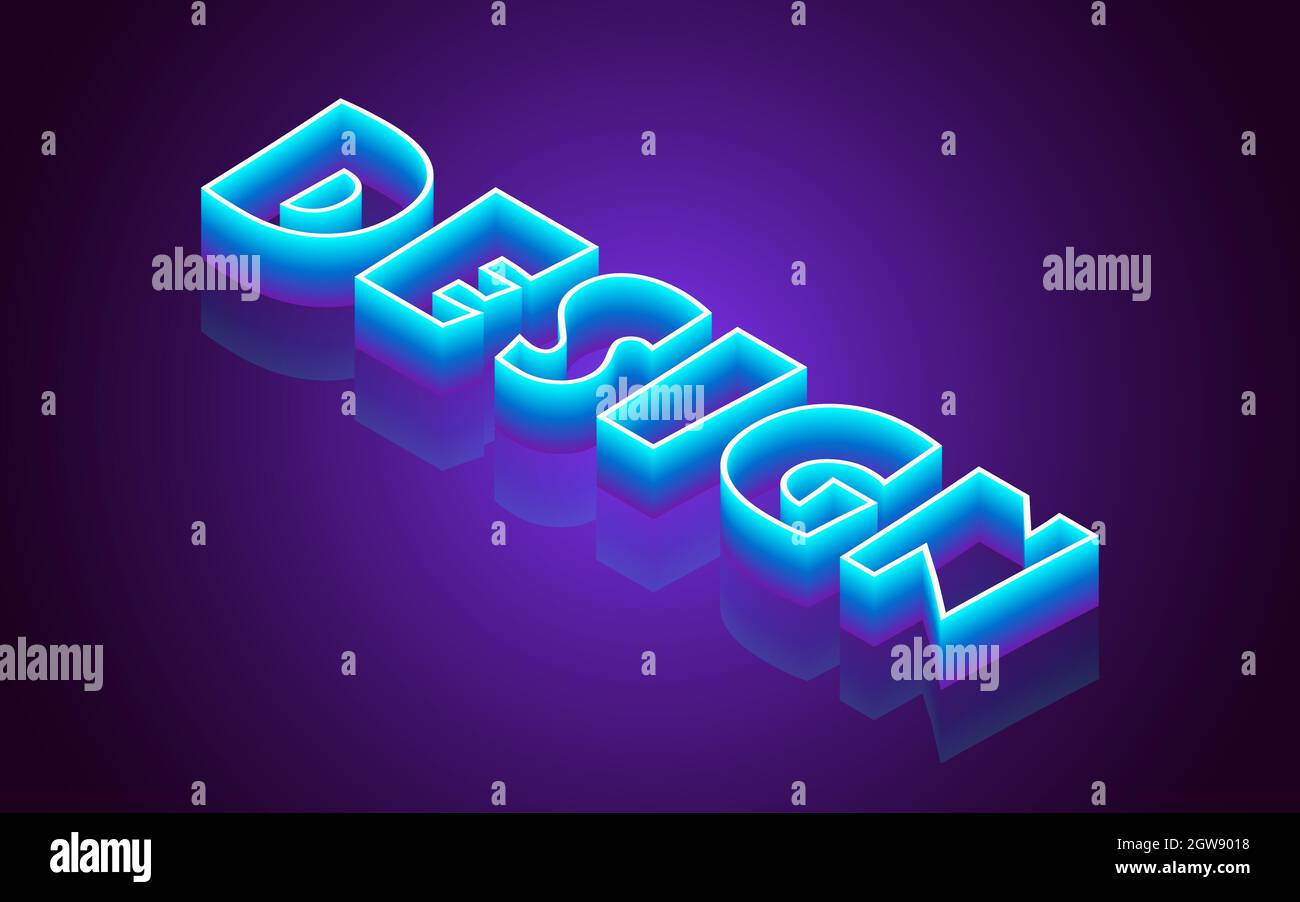 Design word in neon glow and reflection on purple background Stock ...