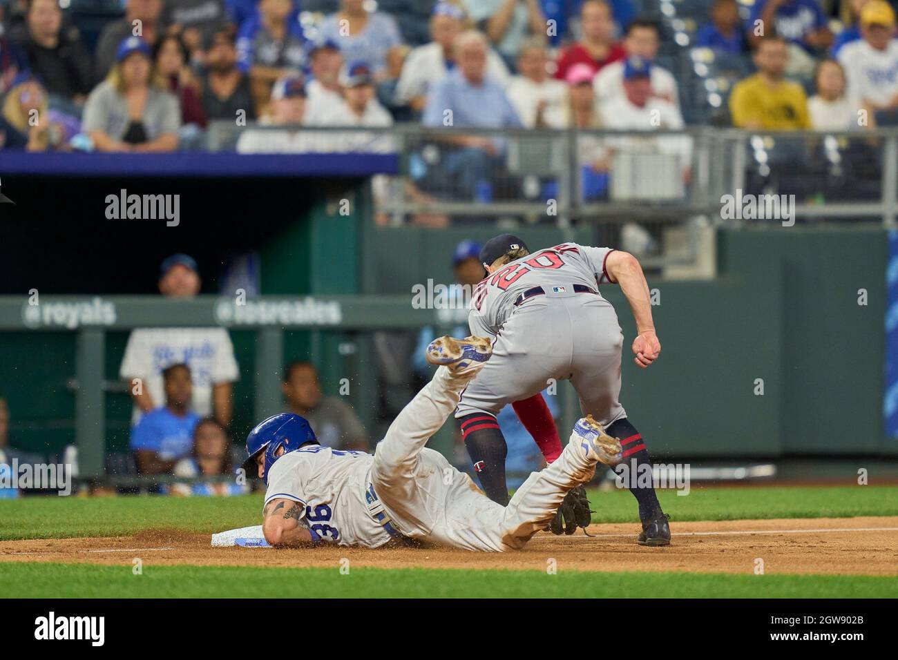 October 2 2021: Kansas City catcher Cam Gallagher (36) slides into ...