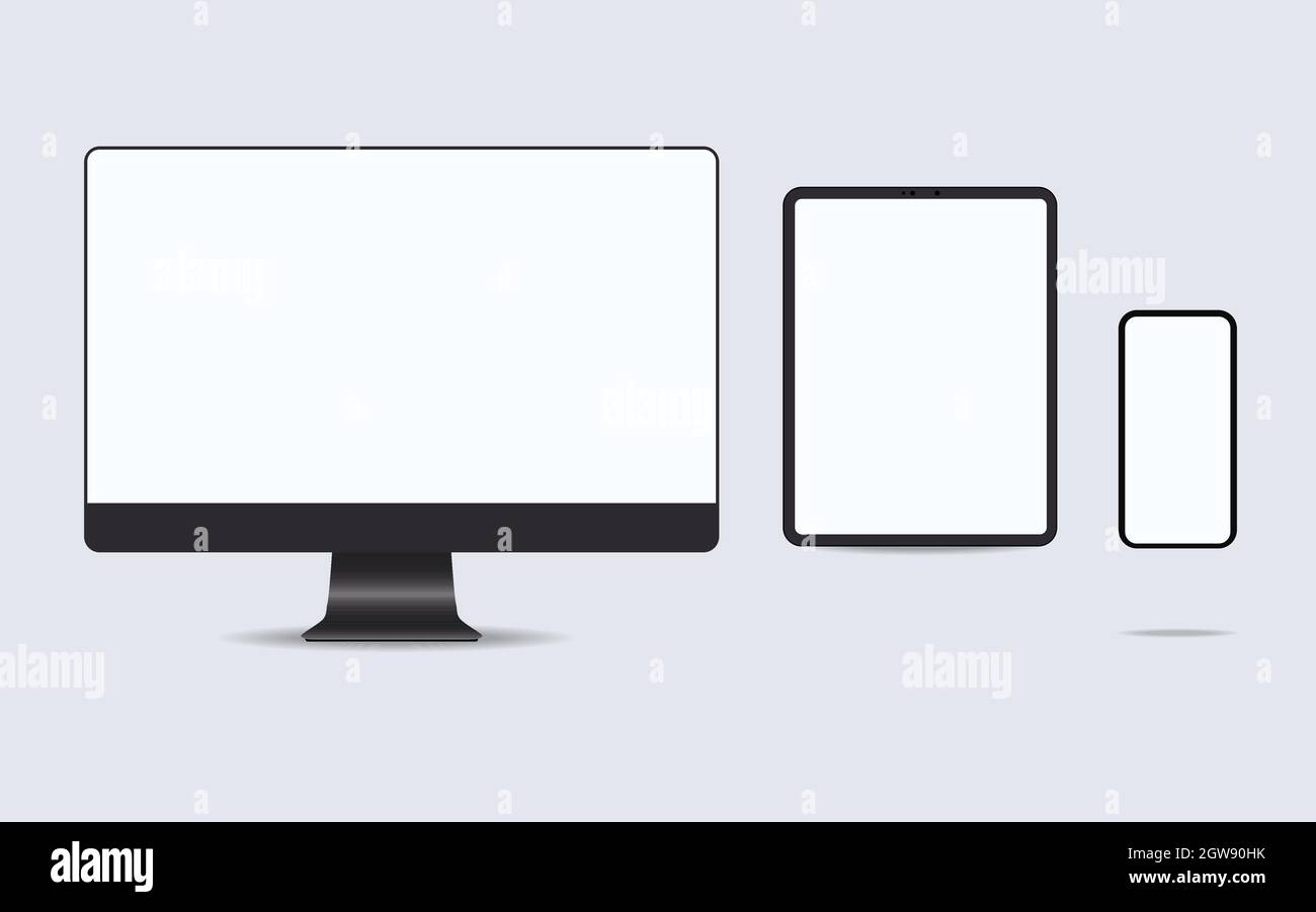 Realistic vector laptop, tablet computer, monitor and mobile phone ...