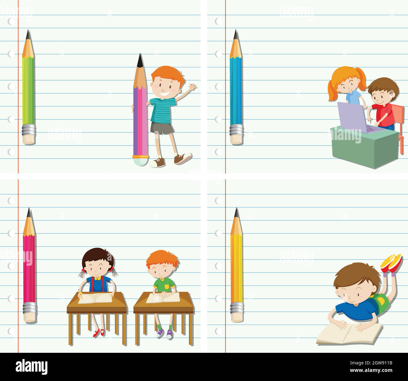 Line paper design with children and pencil Stock Vector Image & Art - Alamy