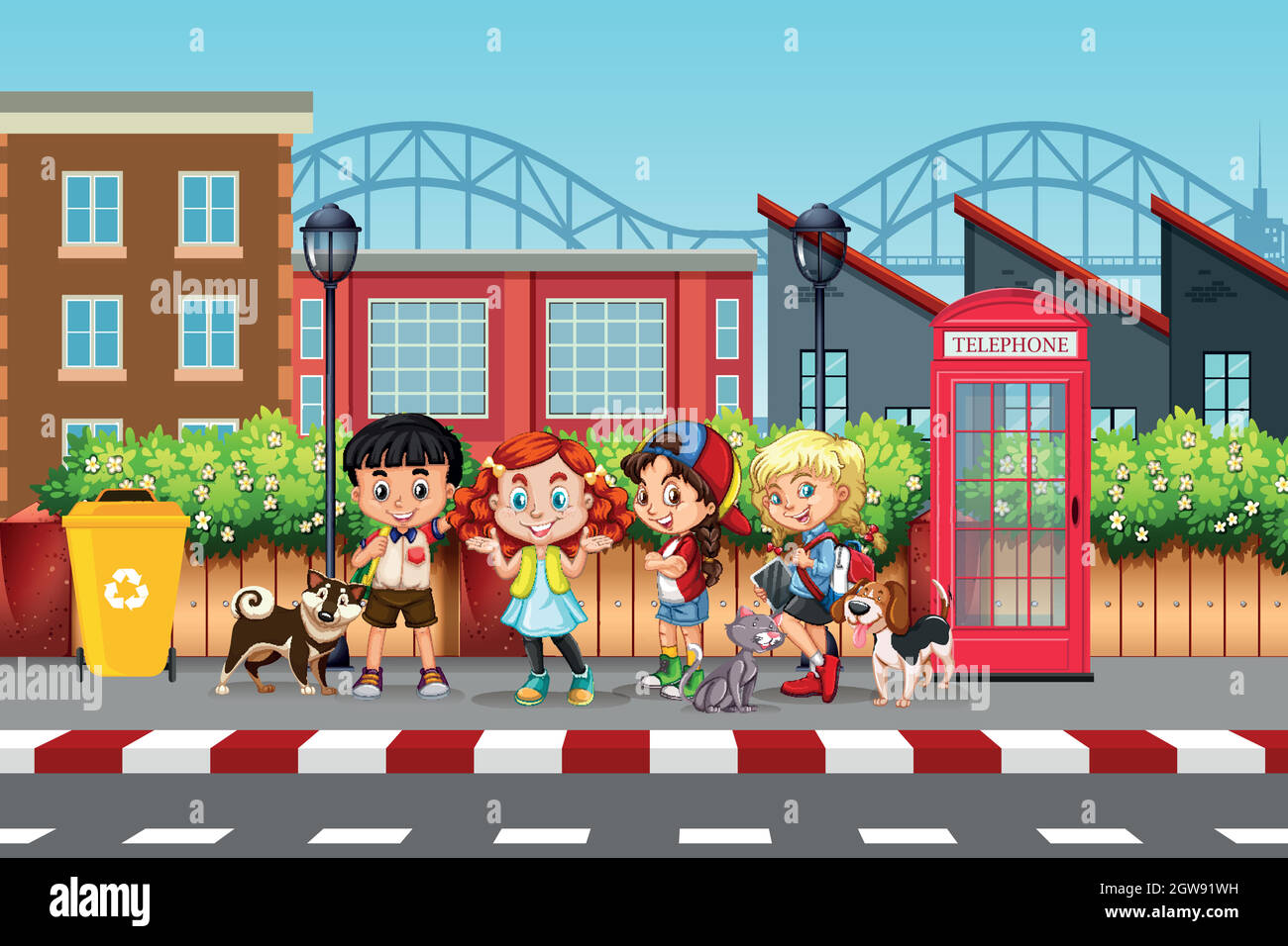 Kids and pets street scene Stock Vector Image & Art - Alamy