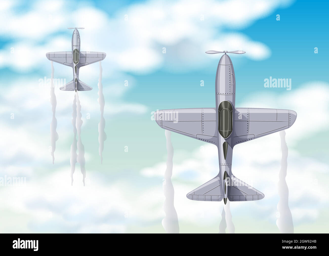 Blue sky with two jets Stock Vector Images - Alamy