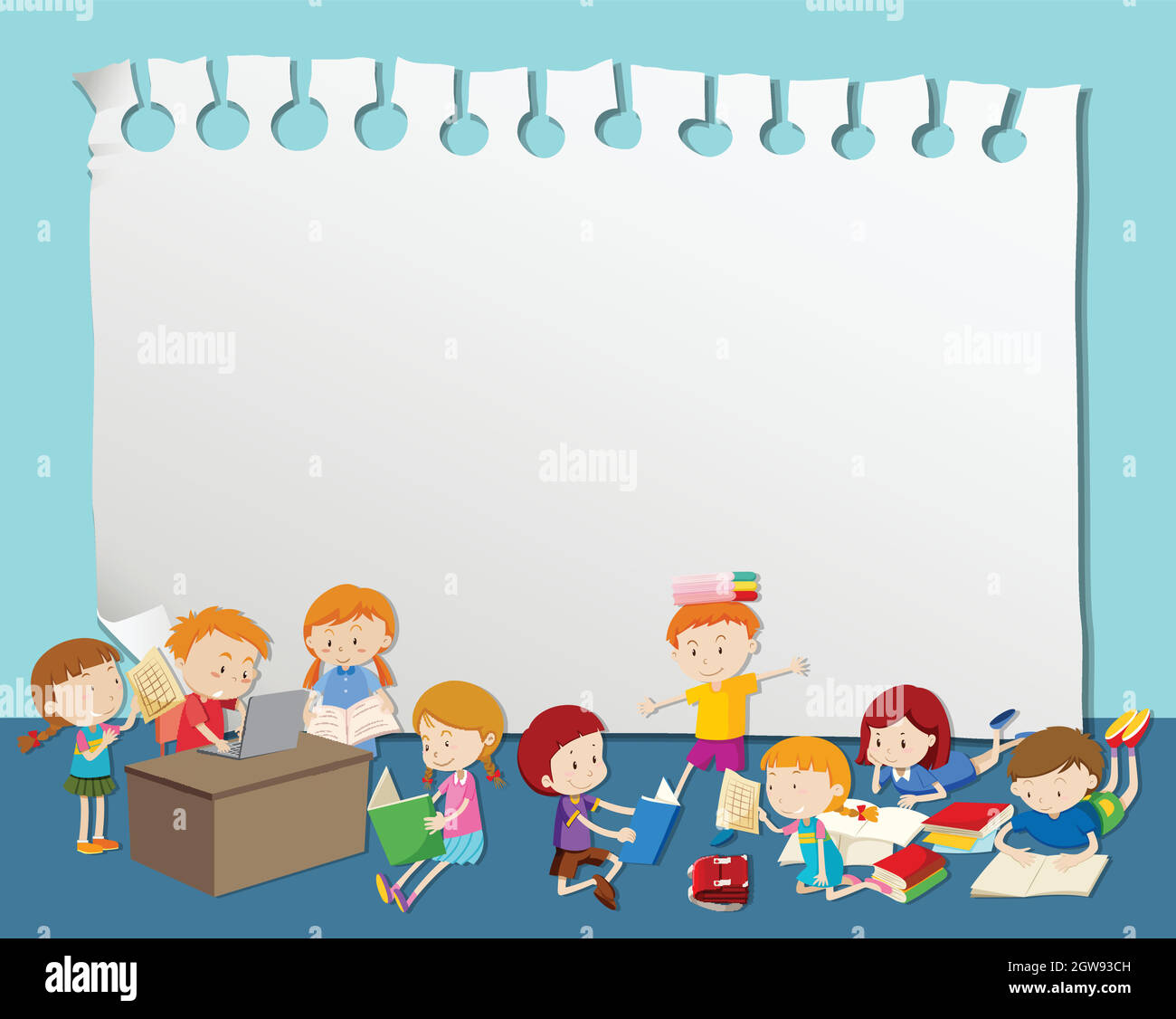 Blank frame with children reading and studying Stock Vector Image & Art ...