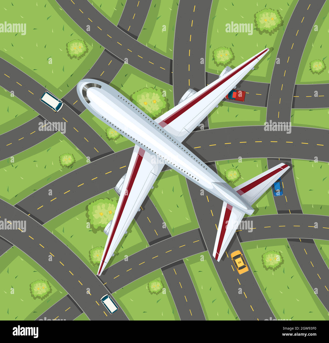 Aerial scene with airplane flying in the sky Stock Vector Image & Art ...