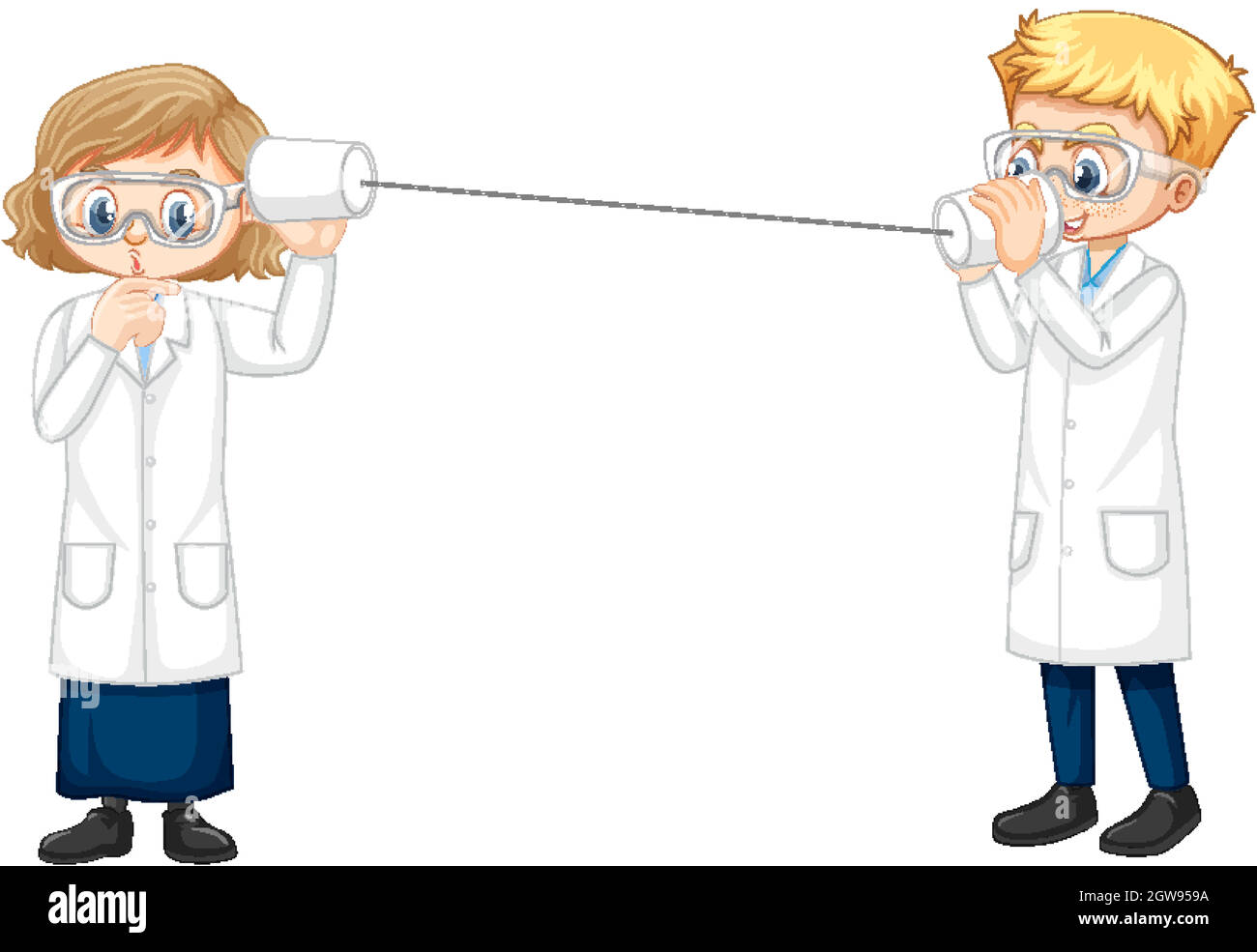 Two young scientist doing string phone experiment Stock Vector Image ...