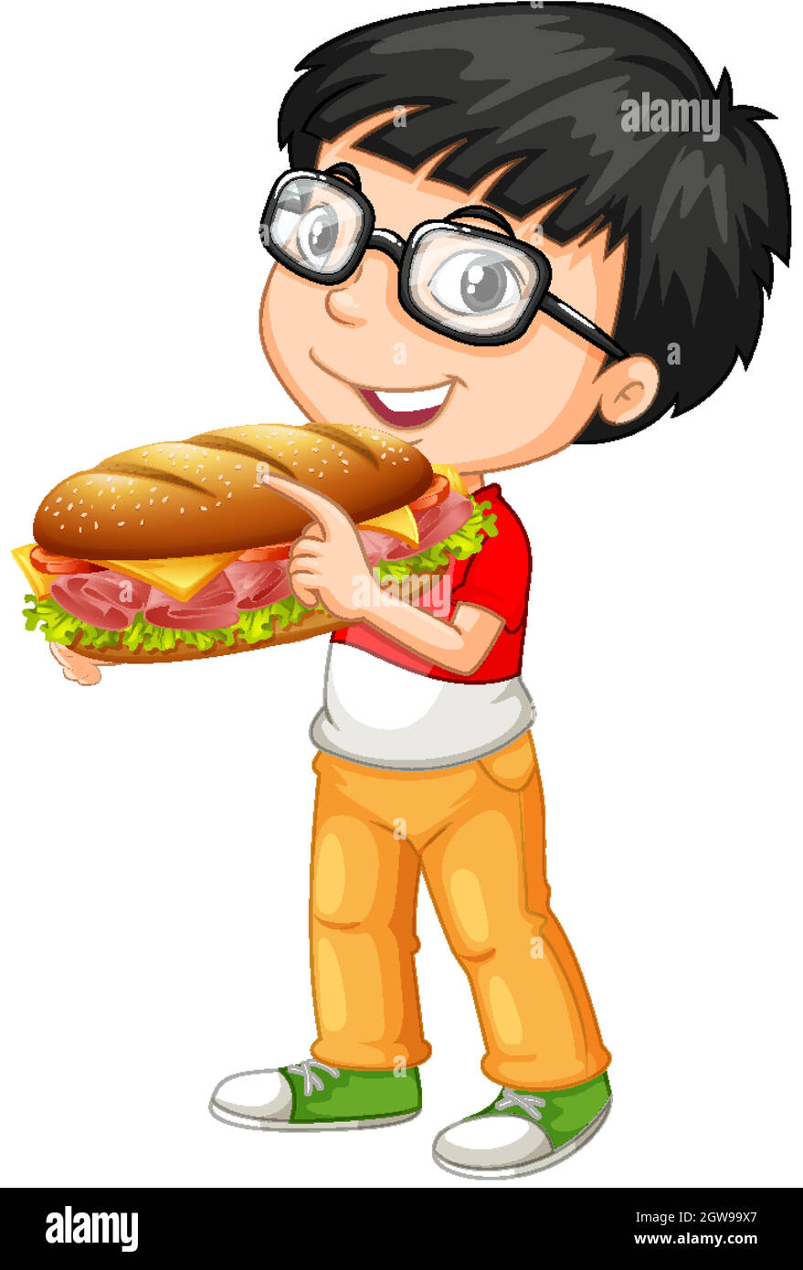 Cute boy holding sandwich Stock Vector Image & Art - Alamy