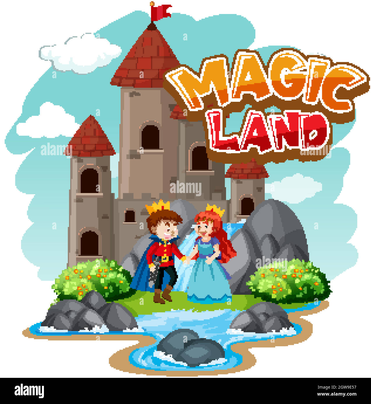 Font design for word magic land with prince and princess Stock Vector ...