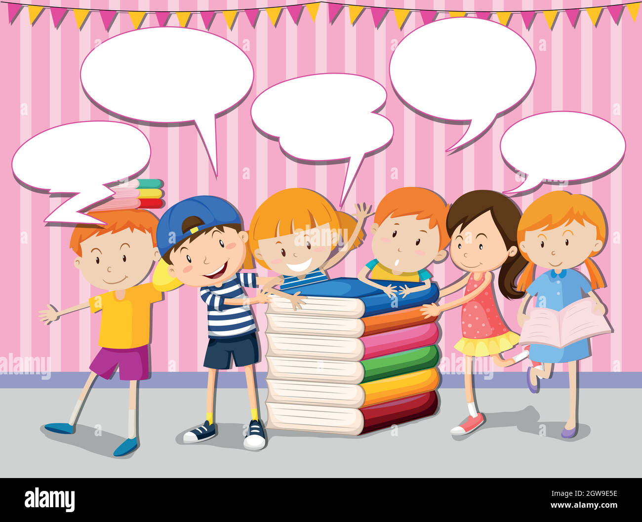 Children with books and speech bubbles Stock Vector Image & Art - Alamy