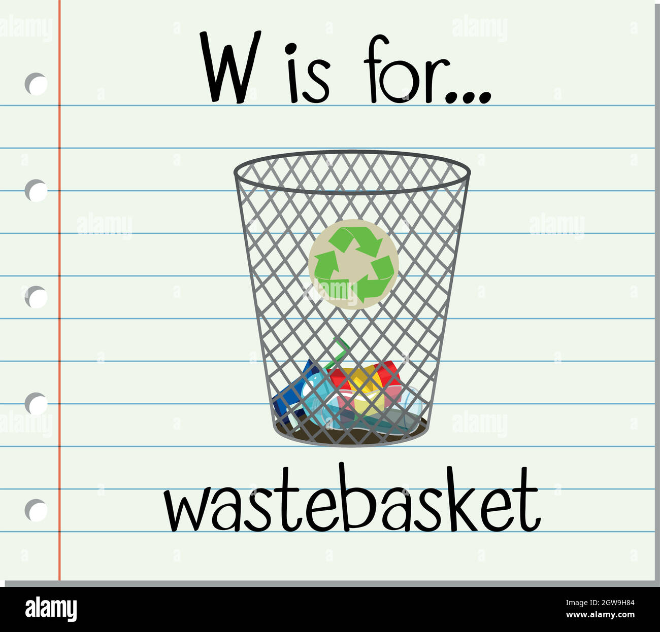 Flashcard letter W is for wastebasket Stock Vector Image & Art - Alamy