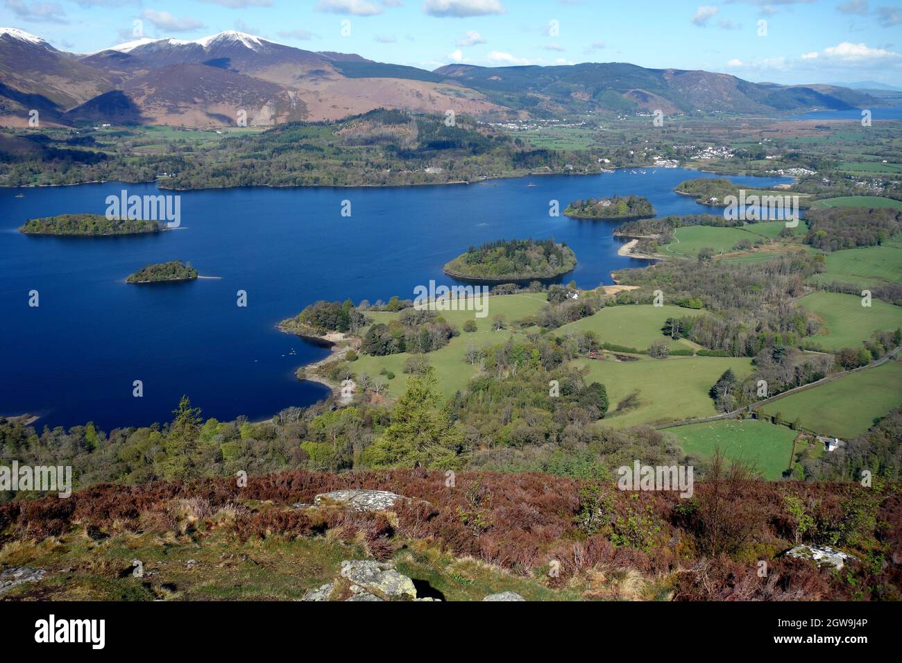 Derwent Water Lake from the top of the Wainwright 'Walla Crag' in the ...