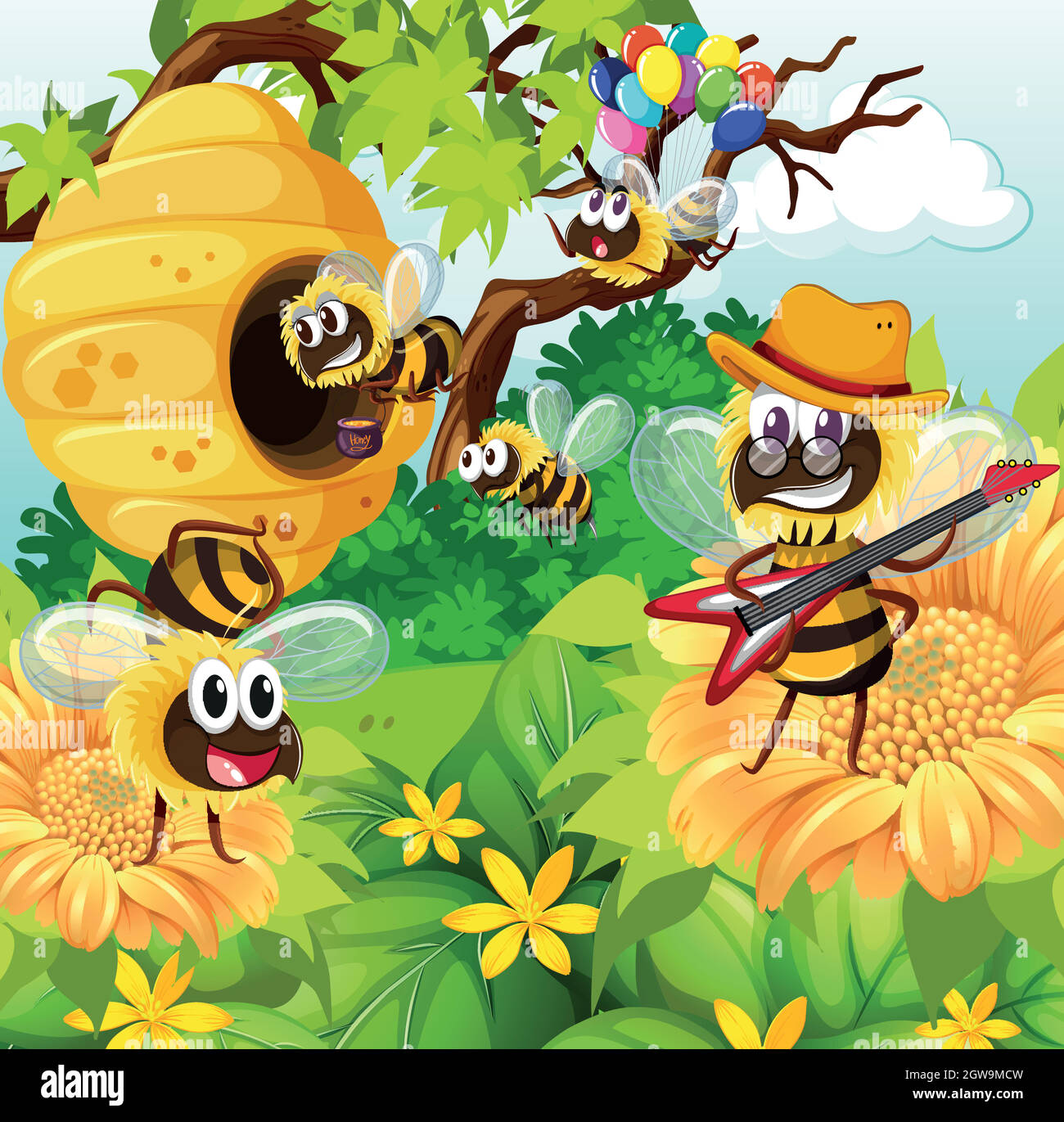 Bees flying around beehive in garden Stock Vector Image & Art - Alamy
