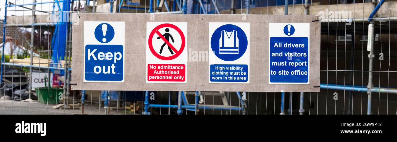 Construction site health and safety message rules sign board signage on ...