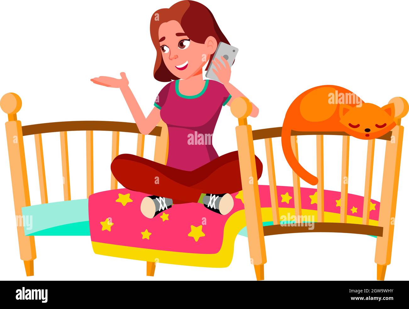 Girl Teen Talking With Friend Through Phone Vector Stock Vector Image ...