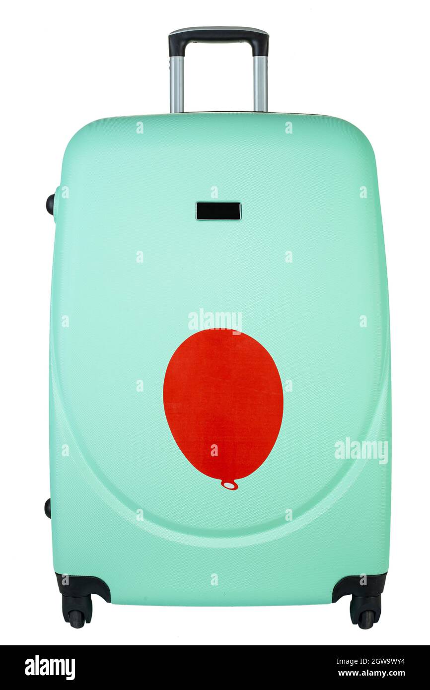 Travel turquoise suitcase isolated on white background. File contains ...