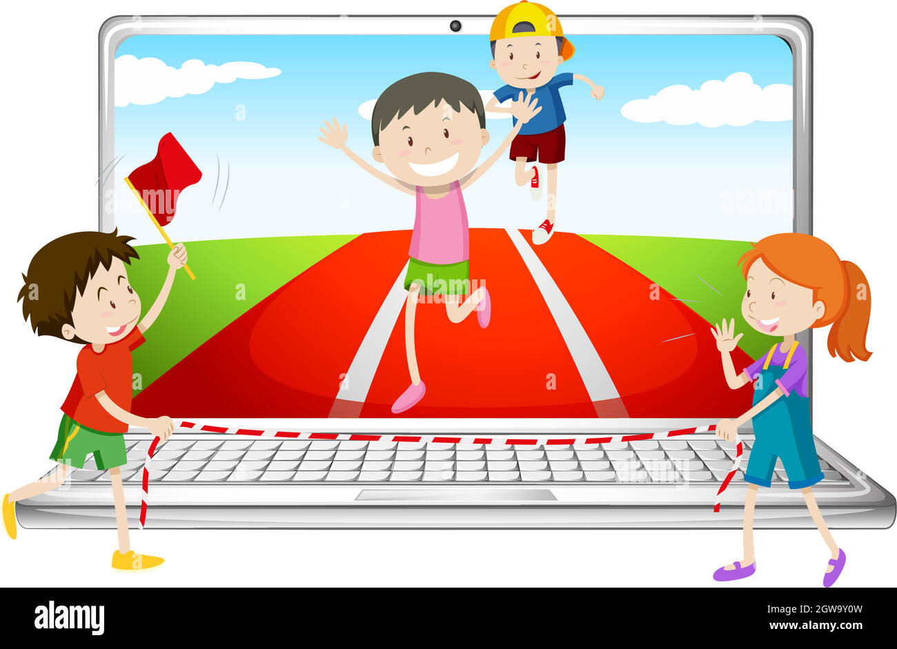 Computer screen with children running in race Stock Vector Image & Art ...