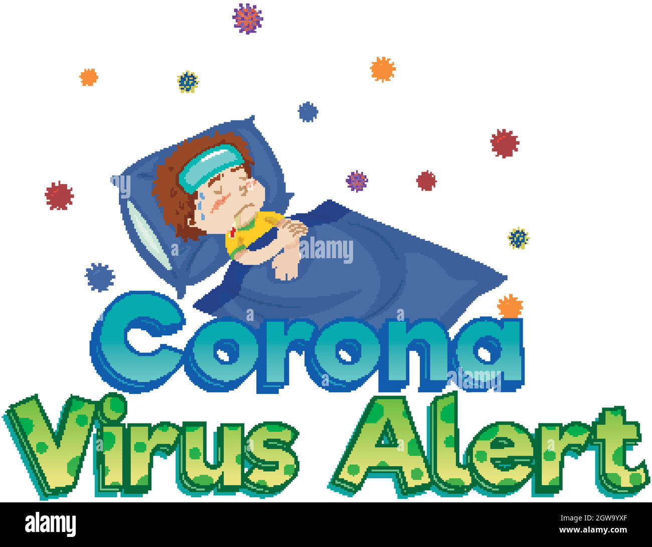 Poster design for coronavirus theme with sick boy in bed Stock Vector ...