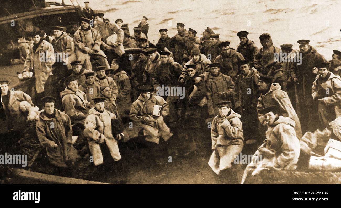 WWI - Survivors from the blown up cruiser HMS Natal on 30th December ...