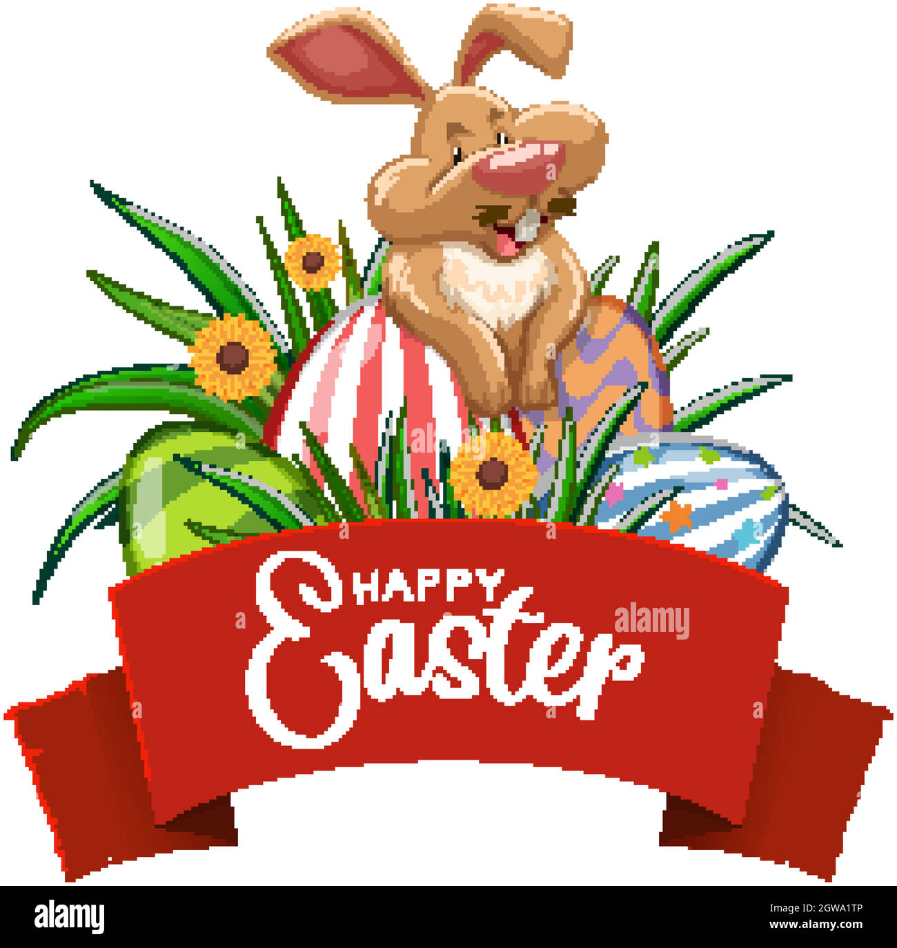 Poster design for easter with bunny and painted egg in garden Stock ...