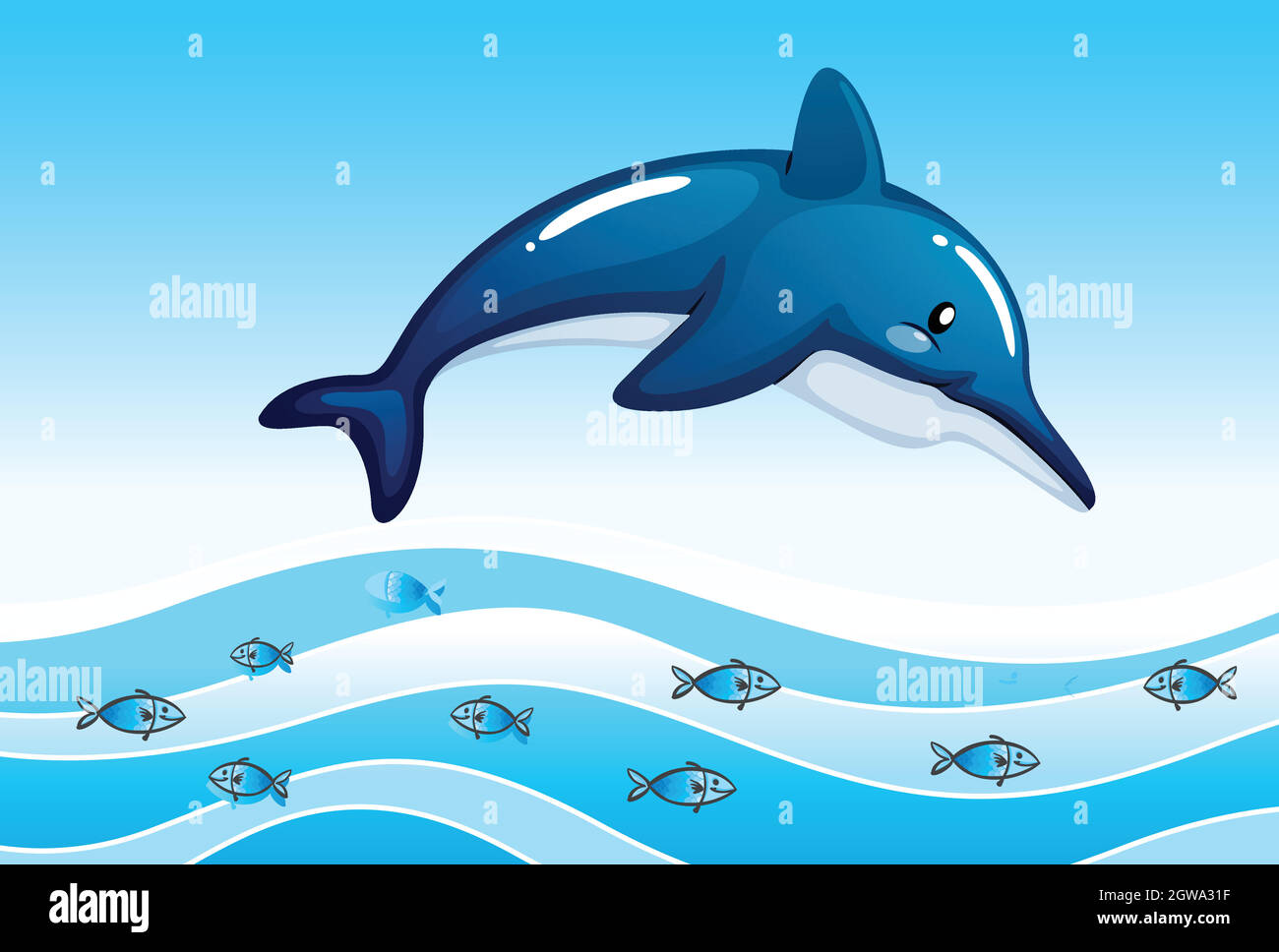 A sea with a big dolphin and a school of small fishes Stock Vector ...